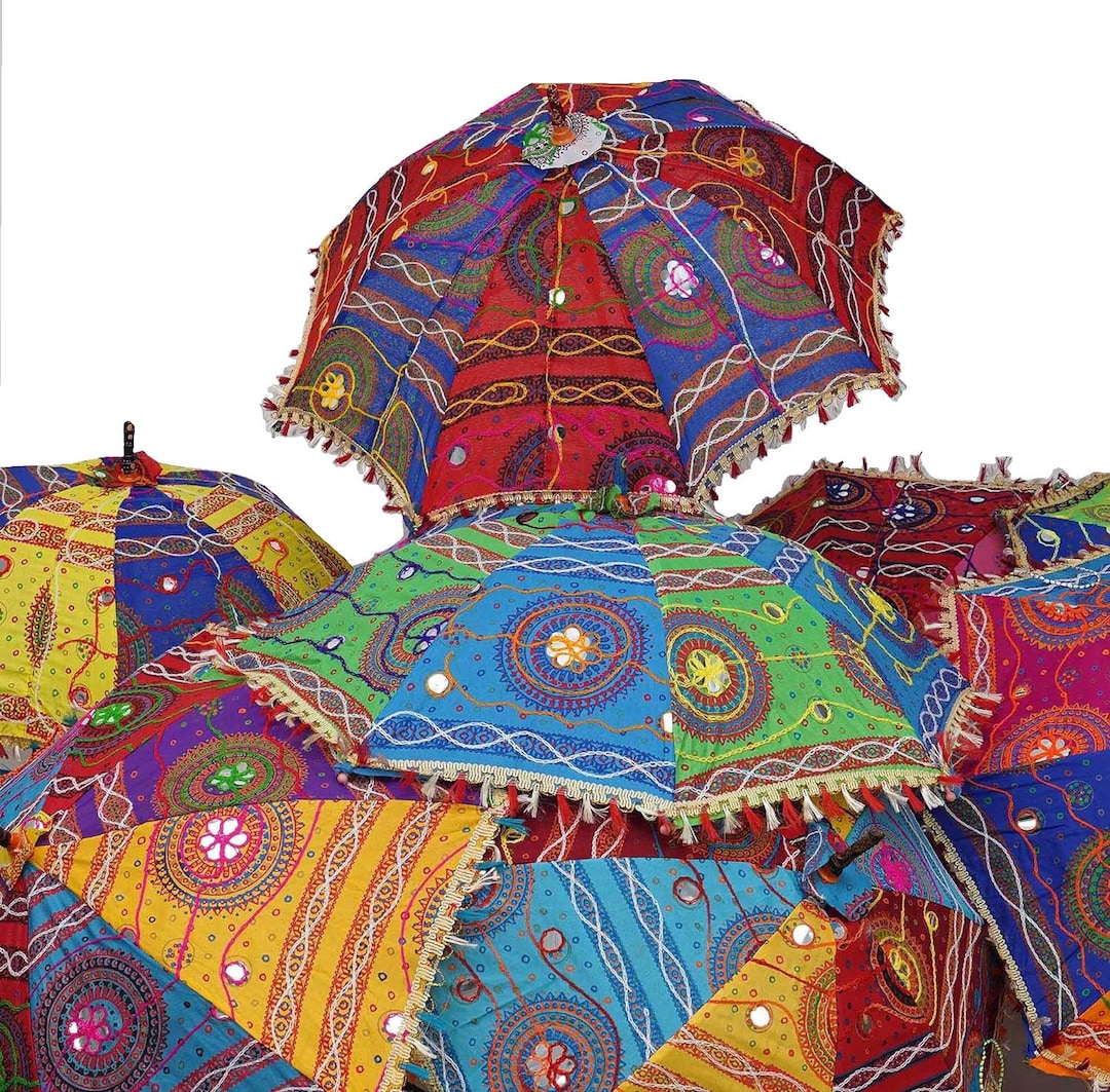 Handmade Indian Embroidered Cotton Parasol, Boho Wedding Umbrella (24 ...