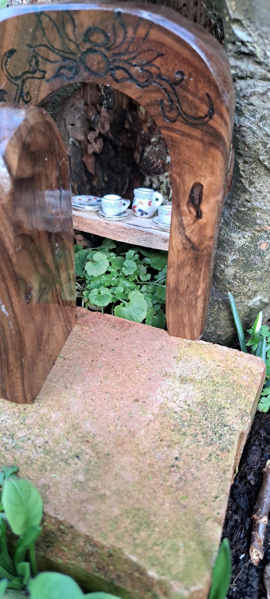 Walnut Fairy Door With Pyrography Design by the Wood Rescuer - Etsy