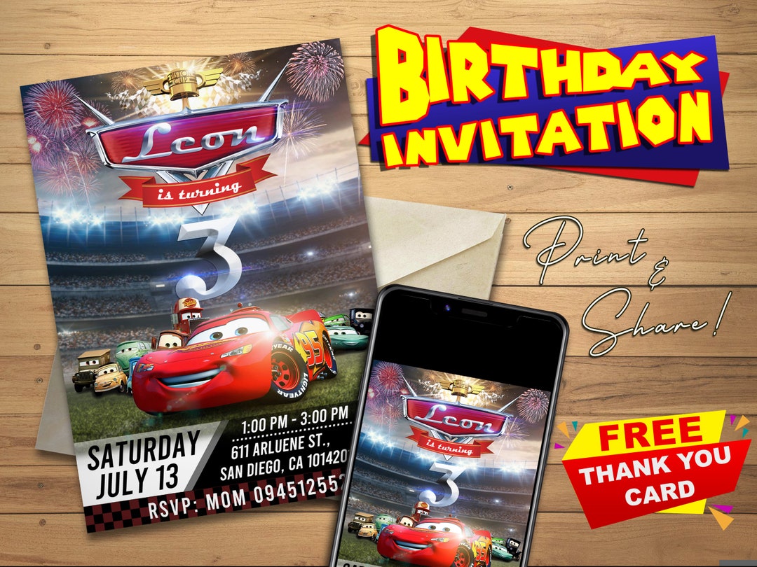 Pixar's Cars Birthday Invitation // Digital Cars Invitation ...