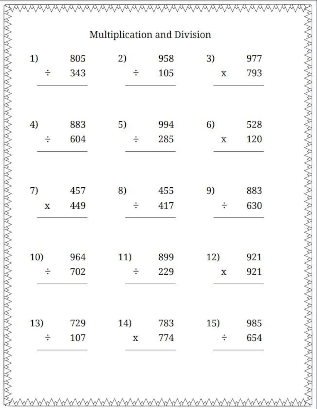 Multiplication and Division 975 Examples Including Solution - Etsy