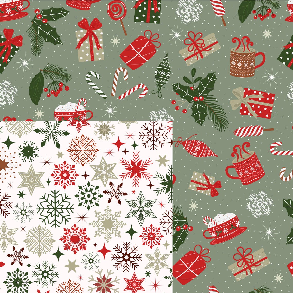 Christmas Digital Paper Pack: Holiday Patterns (12x12" JPEG) - Etsy
