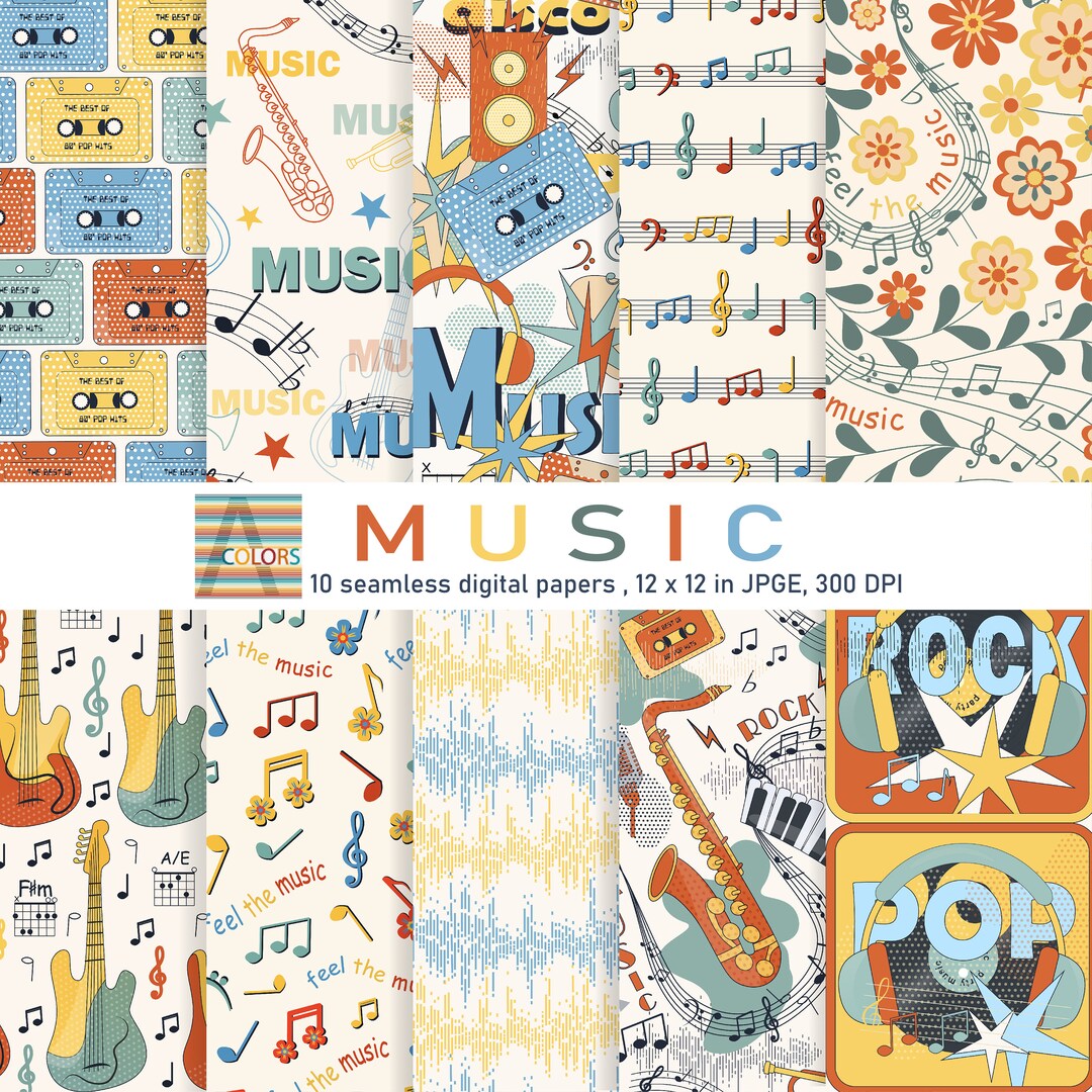 Music Digital Paper Pack: Seamless Floral Designs (12x12 JPEG) - Etsy