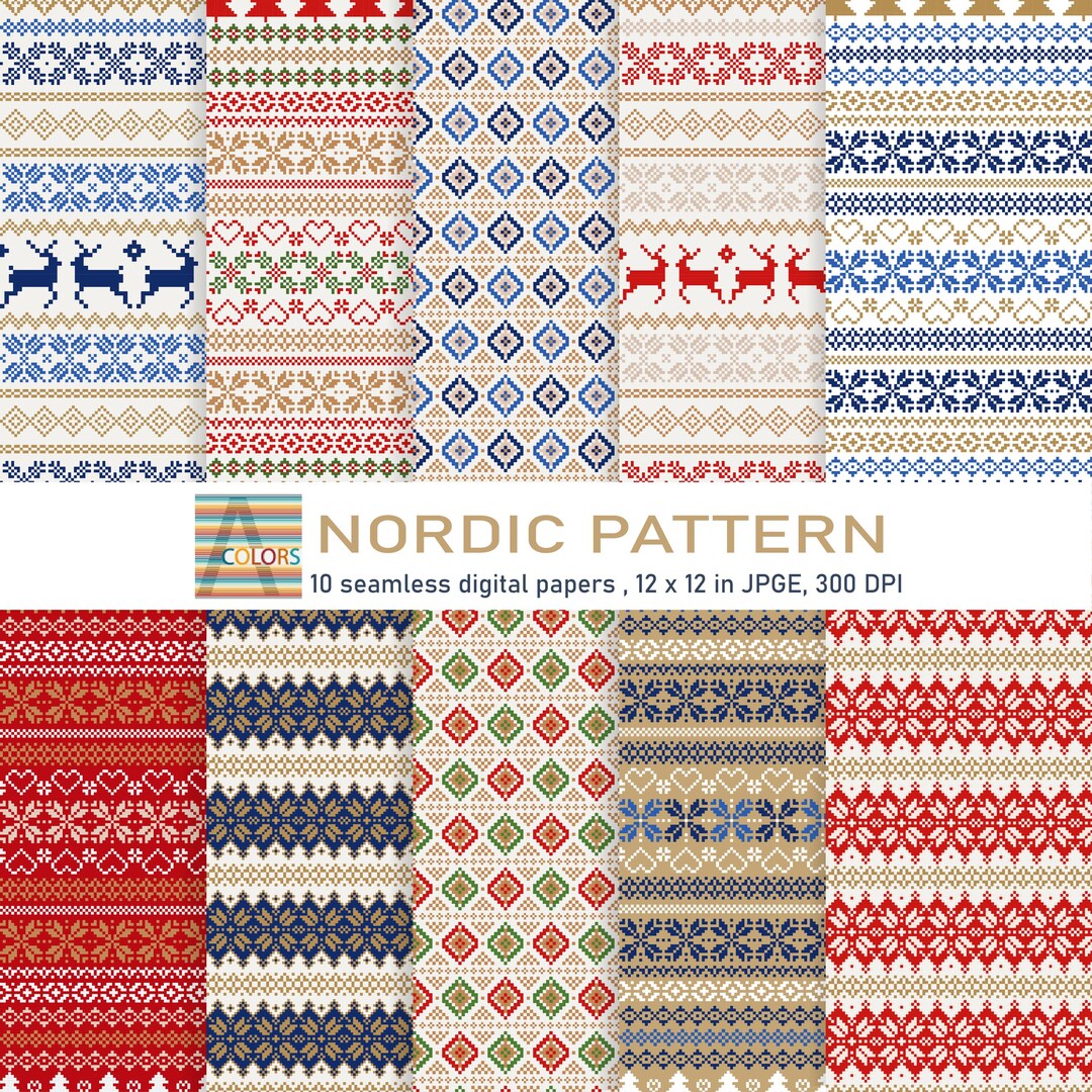 Nordic Seamless Pattern, Digital Papers Pack, Supplies, Decoupage ...