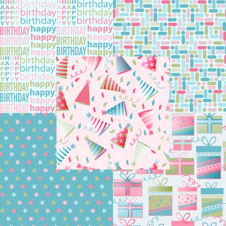 Happy Birthday Seamless Paper: Pink & Blue Designs (digital Download ...