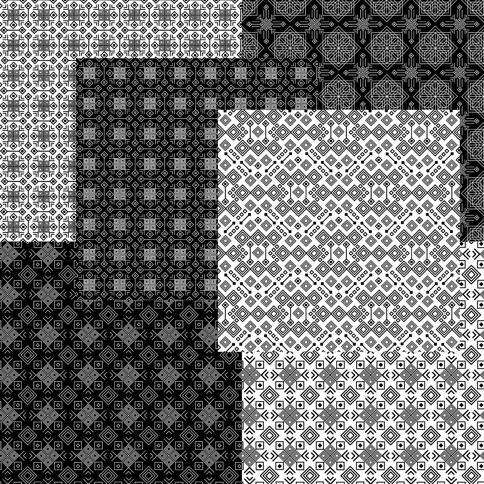 Black and White Geometric, Seamless Pattern, Digital Papers Pack ...