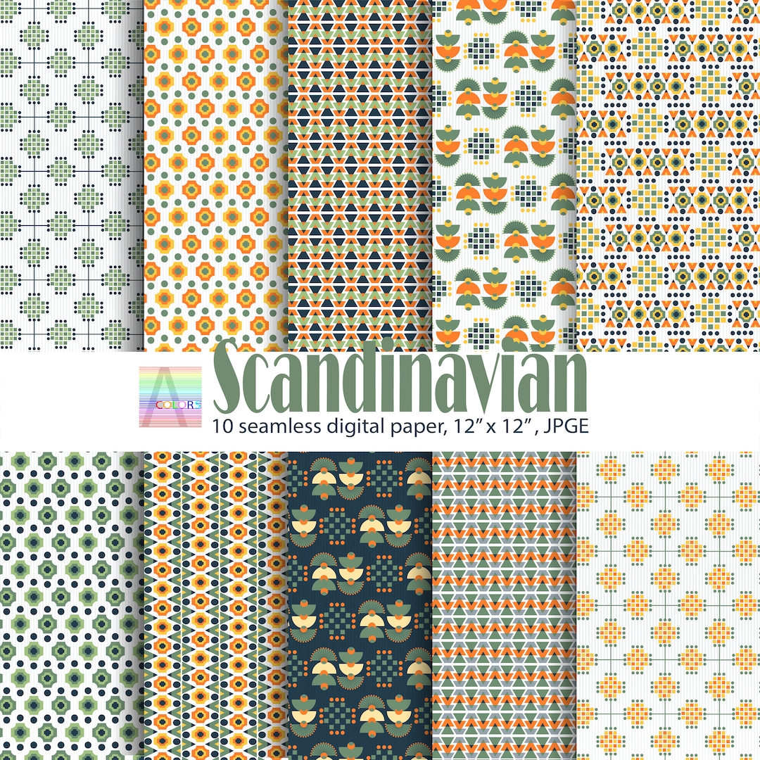 Scandinavian Digital Paper Pack: Geometric Nordic Patterns (12x12" JPEG ...