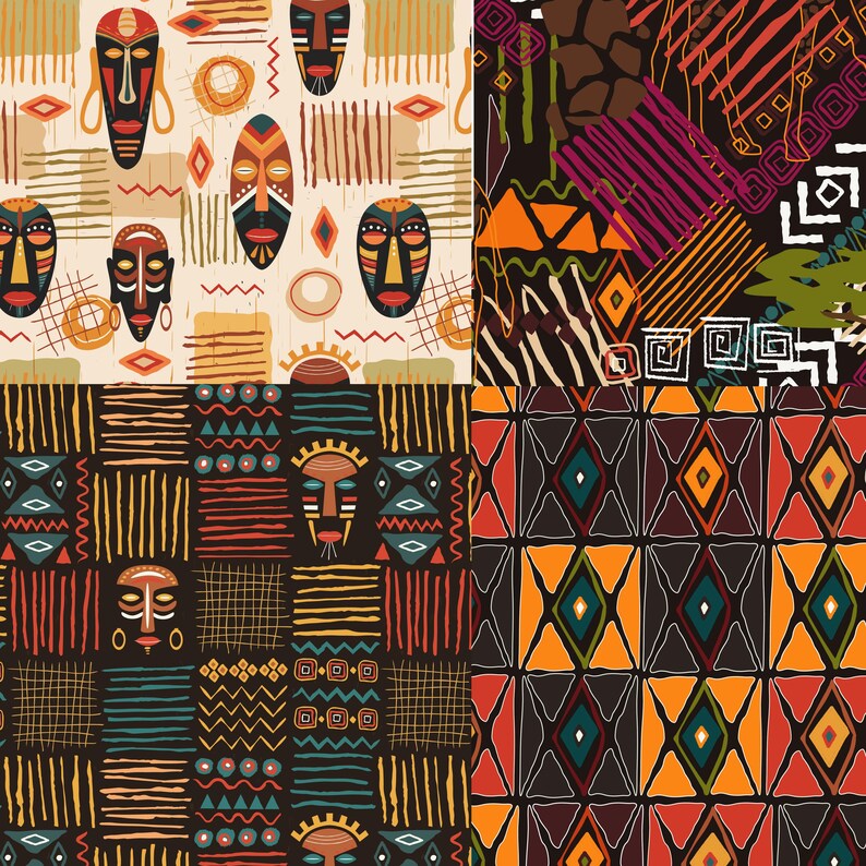 African Tribal Ethnic Seamless Pattern, Digital Papers Pack, Decoupage ...