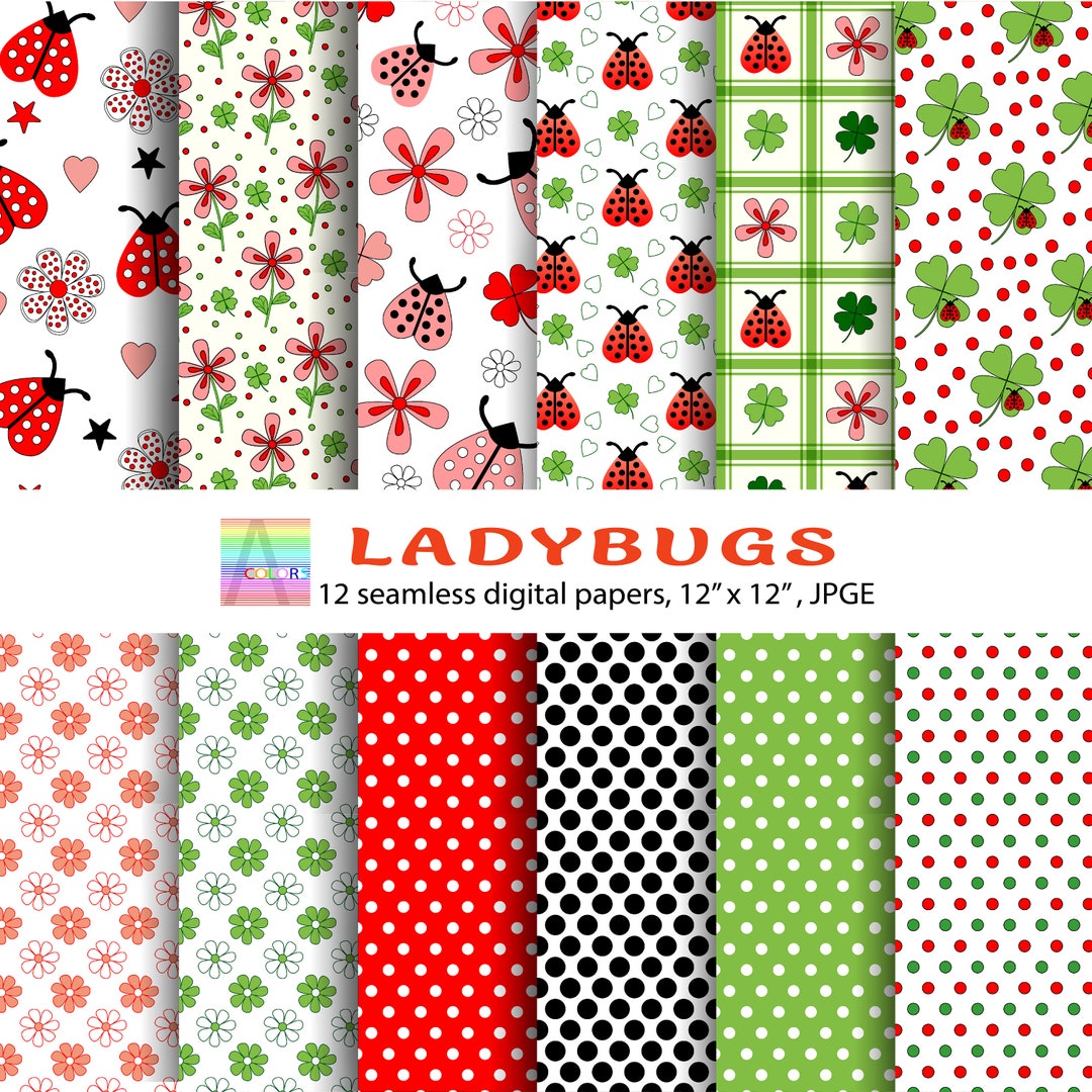 LADYBUGS Seamless Pattern, Digital Papers Pack, Decoupage Papers ...