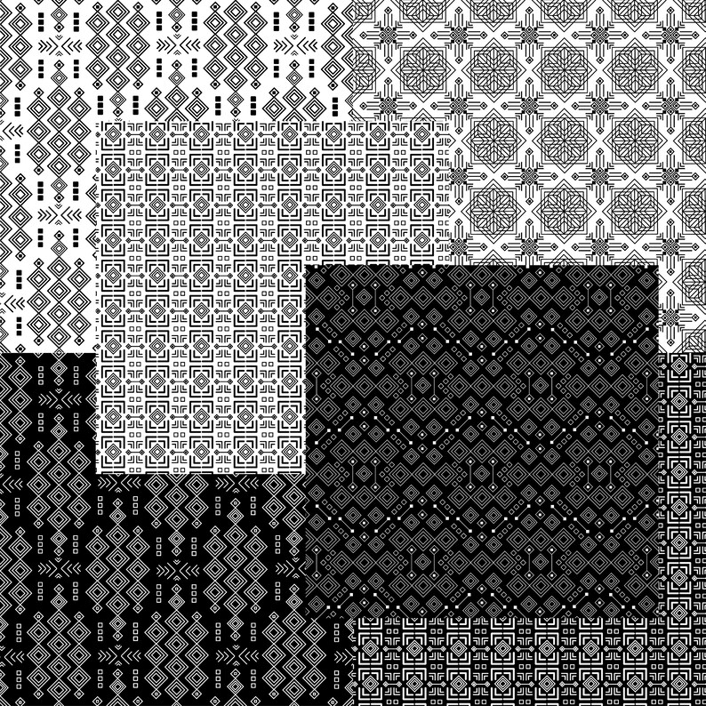 Black and White Geometric, Seamless Pattern, Digital Papers Pack ...