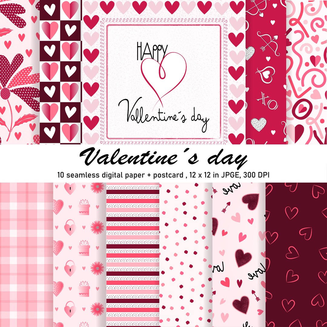 Valentine's Seamless Pattern, Digital Papers Pack, Decoupage Papers ...