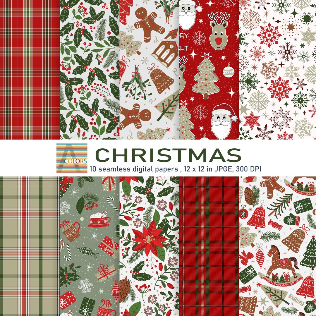 Christmas Digital Paper Pack: Holiday Patterns (12x12" JPEG) - Etsy