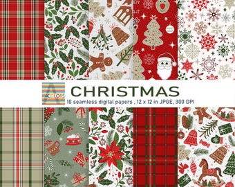 Christmas Digital Paper Pack: Holiday Patterns (12x12" JPEG) - Etsy