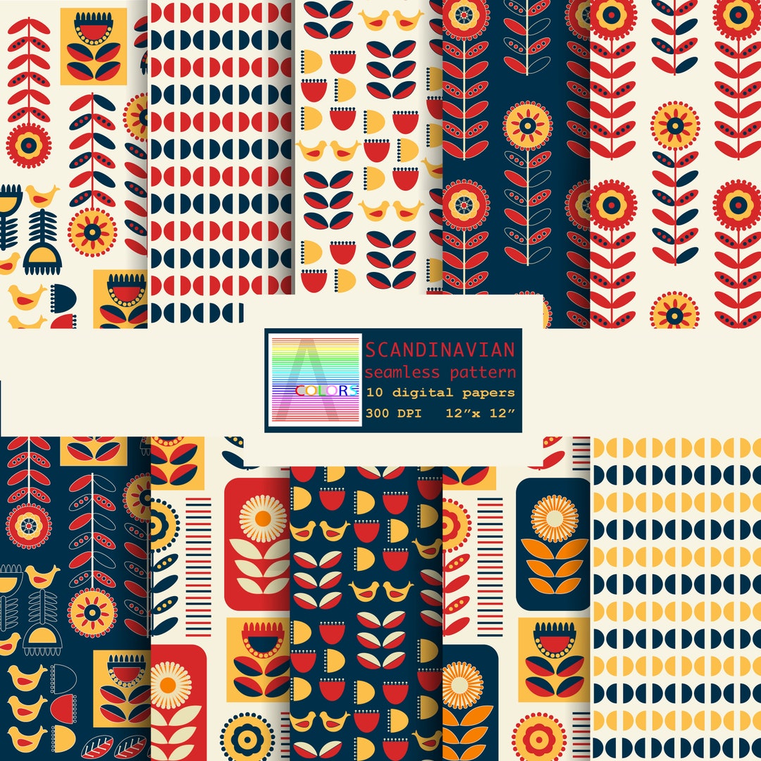 Scandinavian Seamless Pattern, Digital Papers Pack, Supplies, Decoupage ...