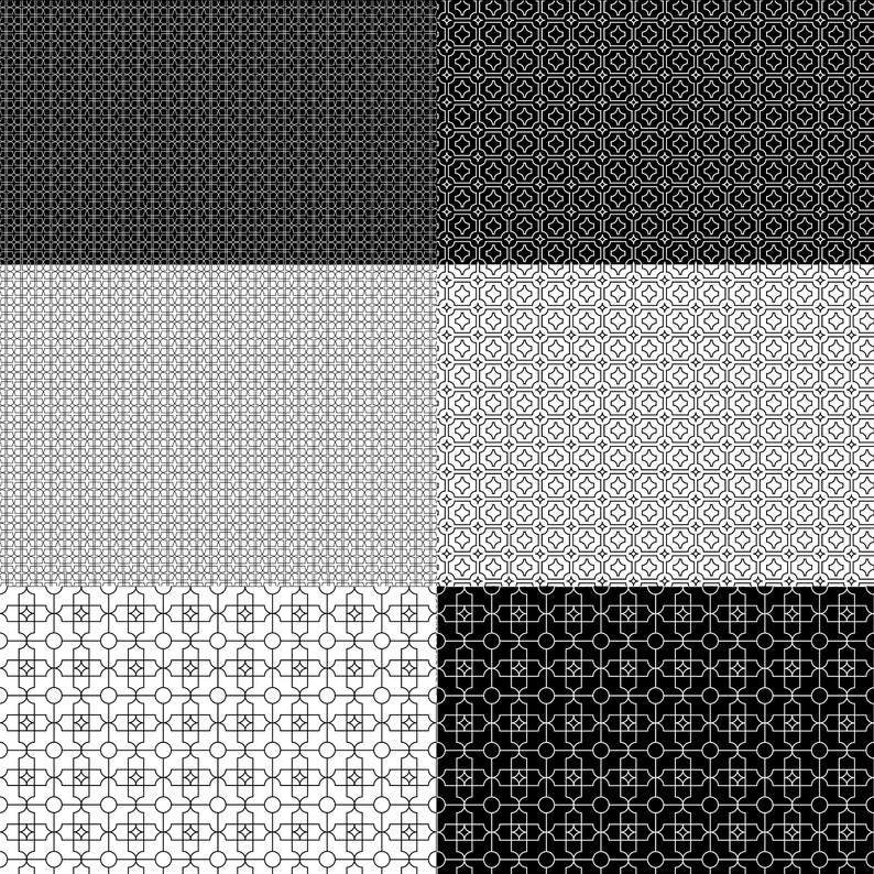 Black and White Geometric Seamless Pattern: Digital Paper Pack (12x12 ...