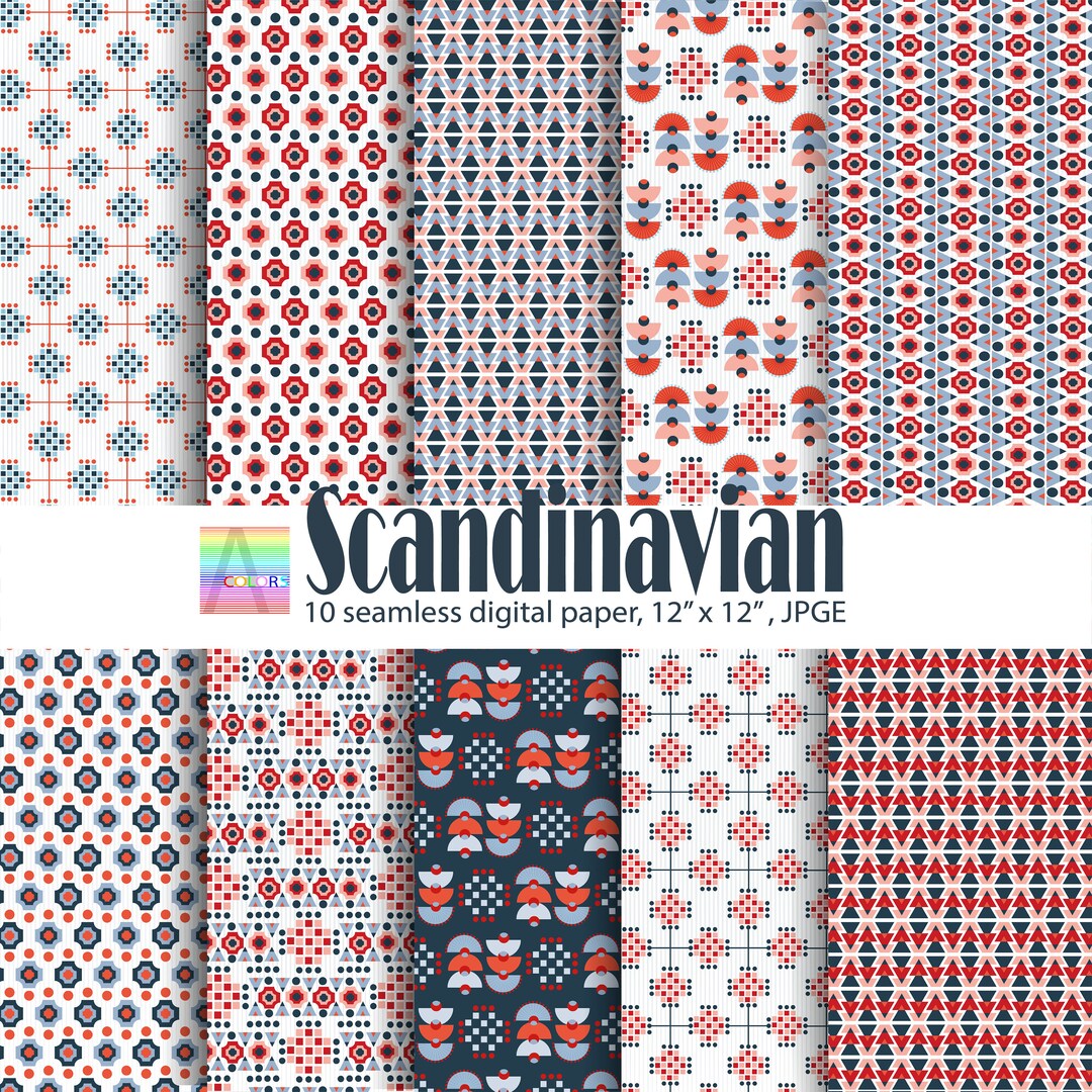 Scandinavian Seamless Pattern, Digital Papers Pack, Supplies, Decoupage ...