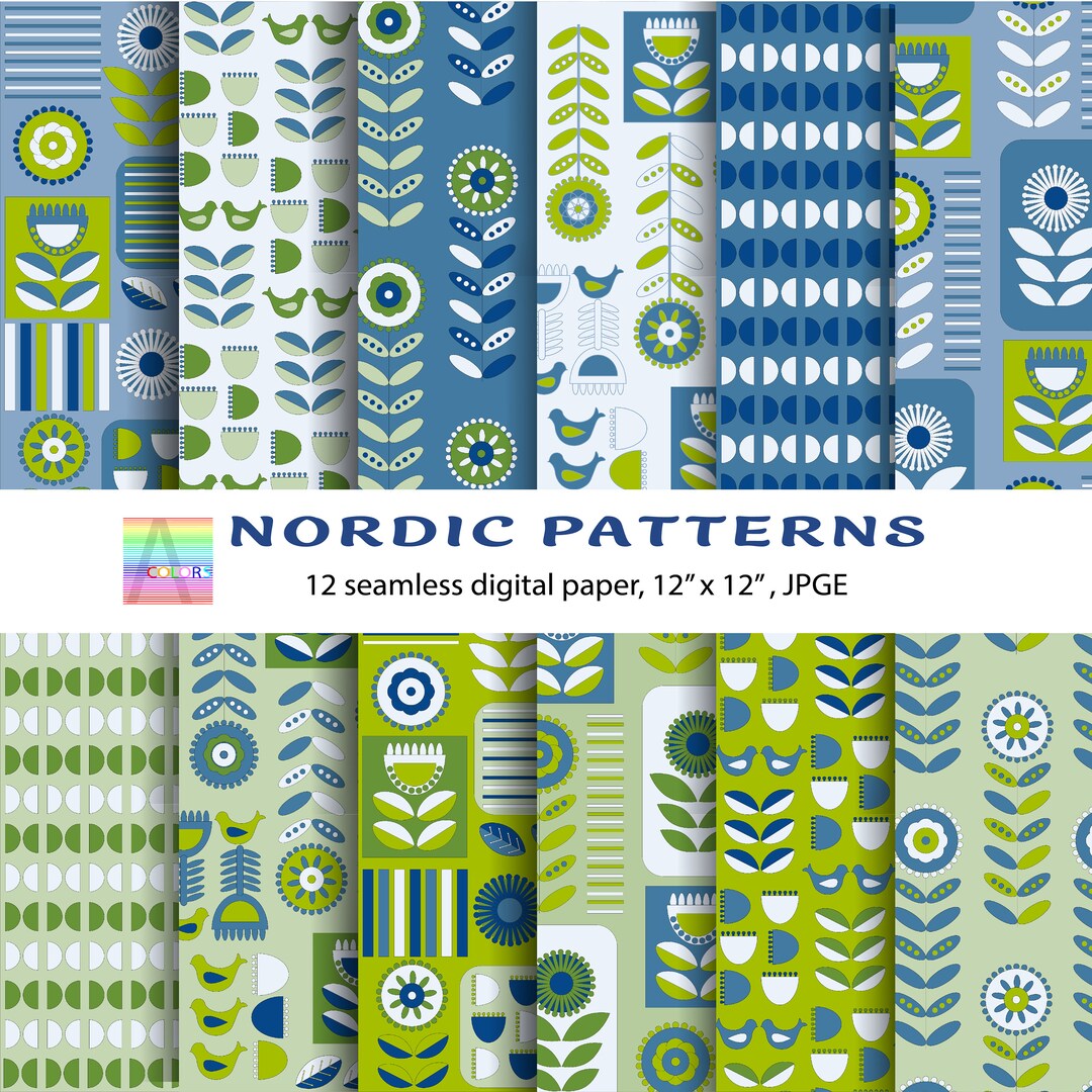 Scandinavian Seamless Pattern, Digital Papers Pack, Supplies, Decoupage ...