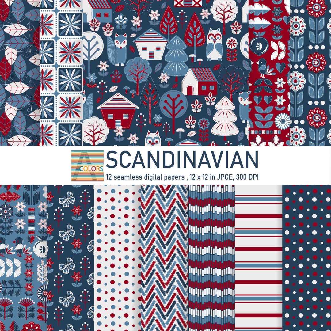 Scandinavian Digital Paper Pack: Nordic Seamless Patterns (JPEG) - Etsy