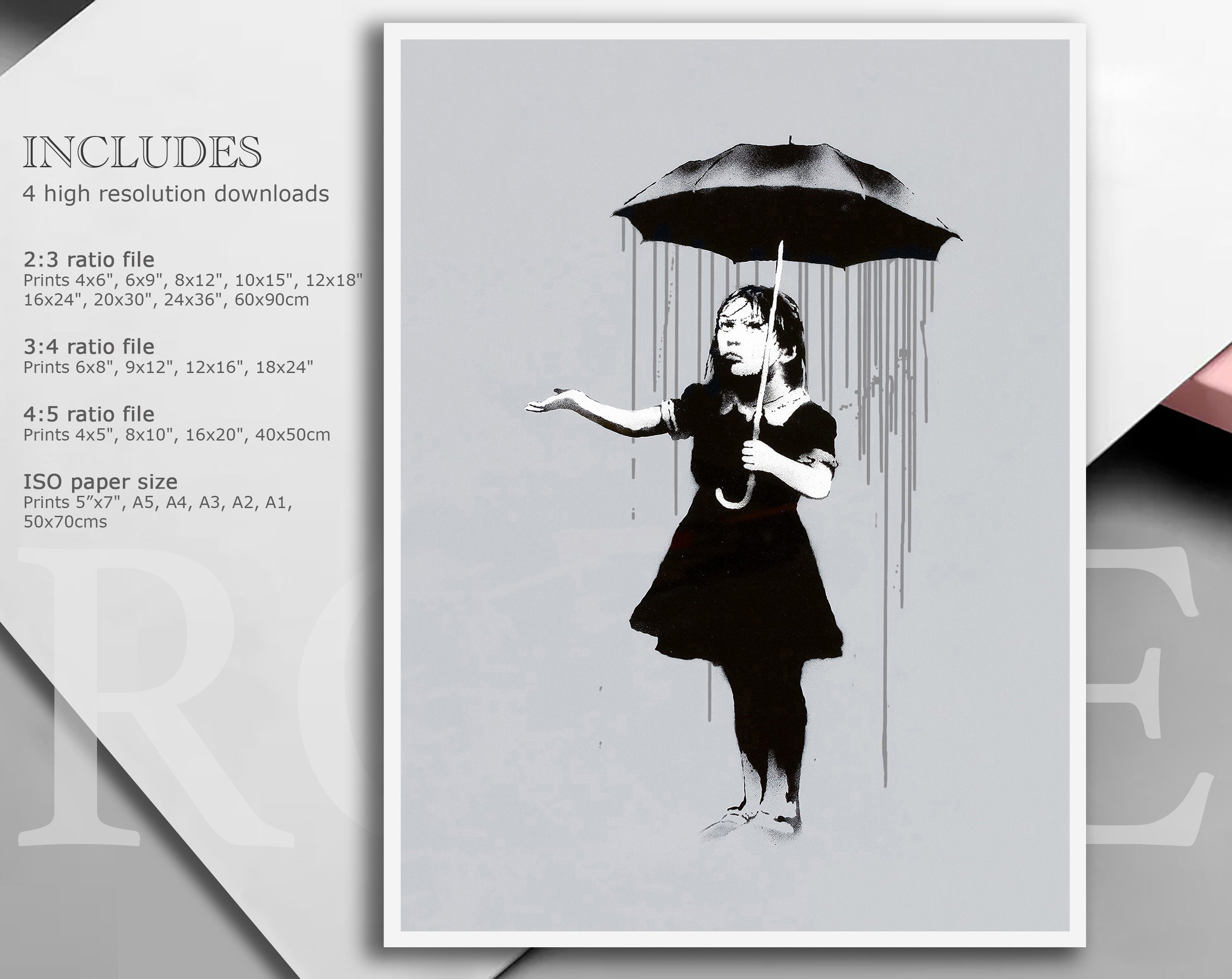 Banksy Nola Grey Rain Art Print, Printable Digital File, Instant ...