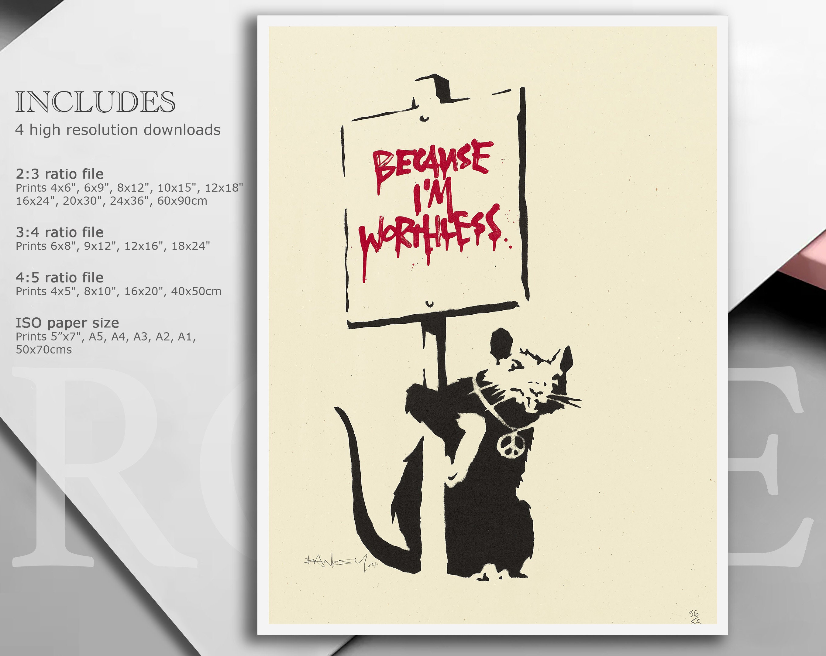 Banksy Because I'm Worthless Art Print, Banksy Print, Wall Art, Banksy ...