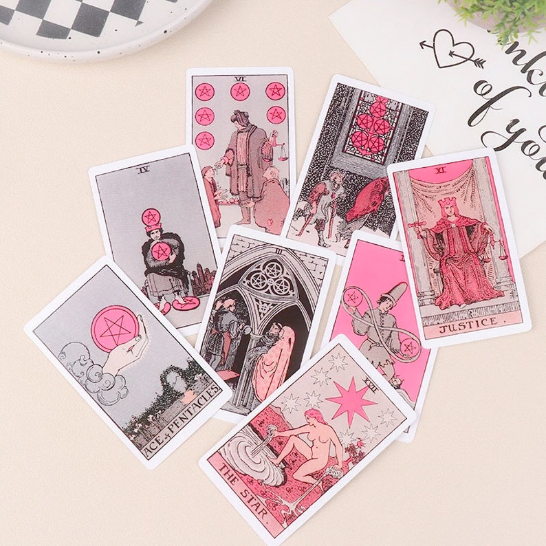 Aesthetic Tarot, Pink Tarot Deck 78 Cards, Tarot Deck for Beginners ...