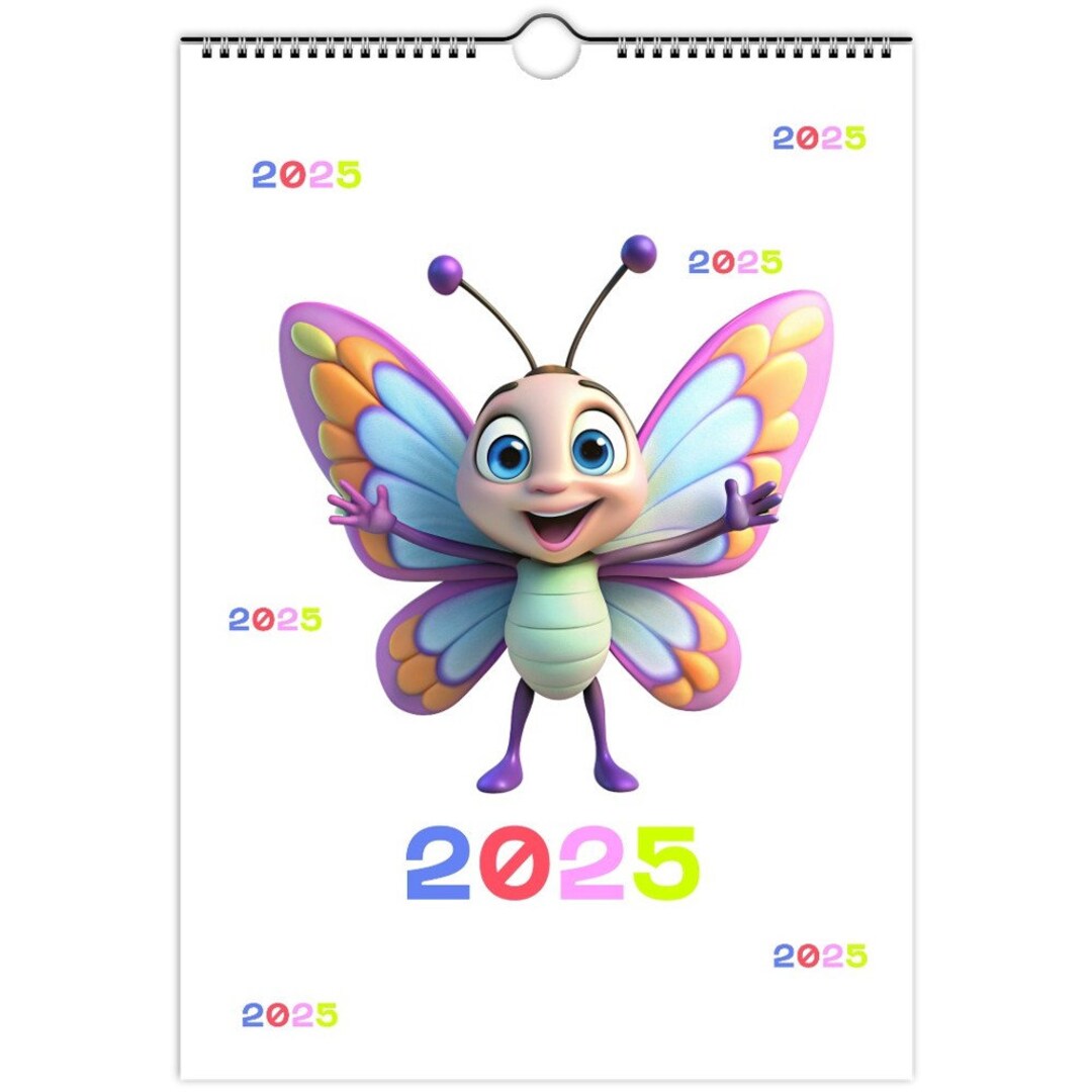 Butterfly Wall Calendars 2025 for Kids Drawings With Cute Animals - Etsy
