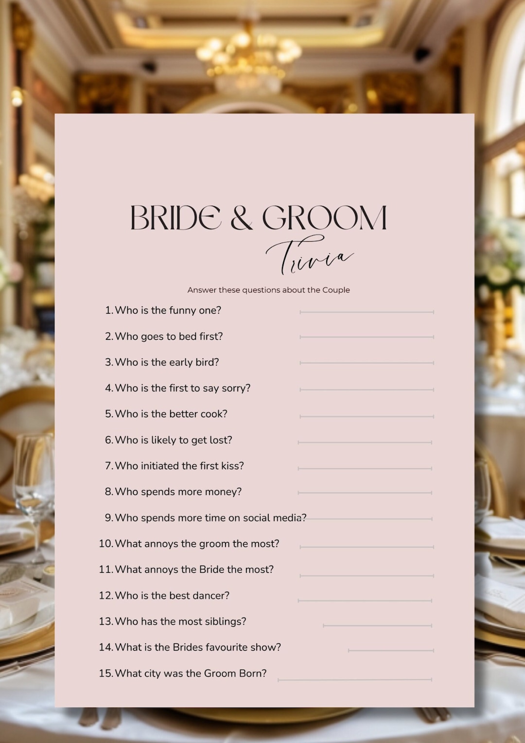 Bride and Groom Trivia Game Printable Bridal Shower Games Questions ...