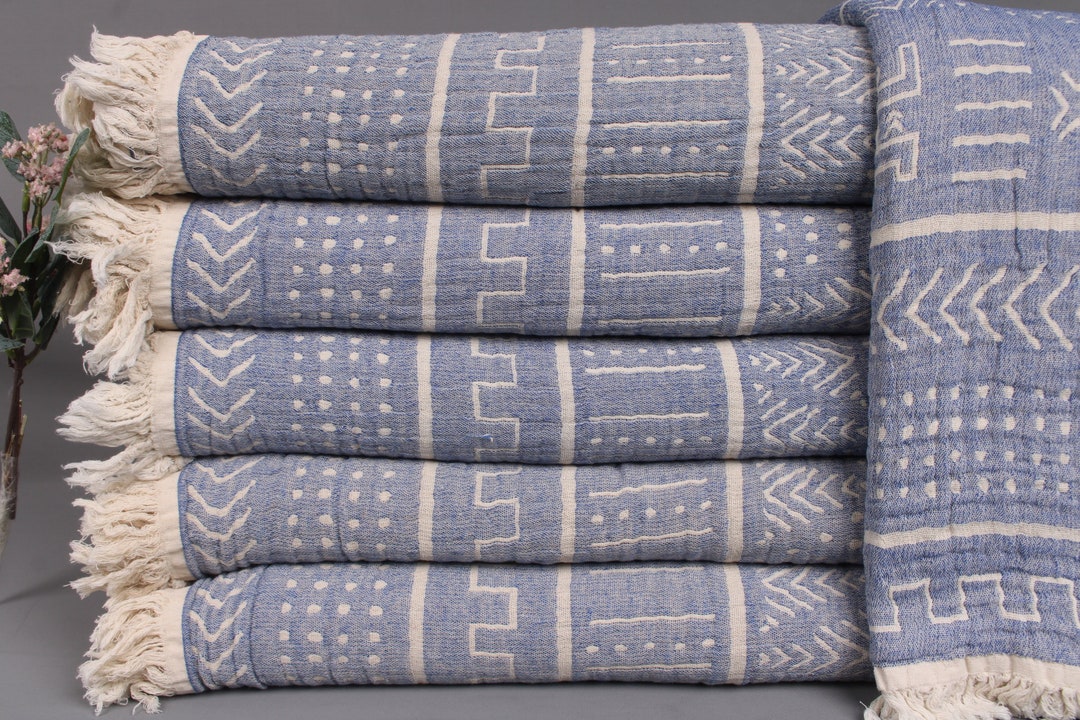 Turkish Bedspread, Sofa Blanket, Blue Throw, Ethnic Design Throw, 79x91 ...