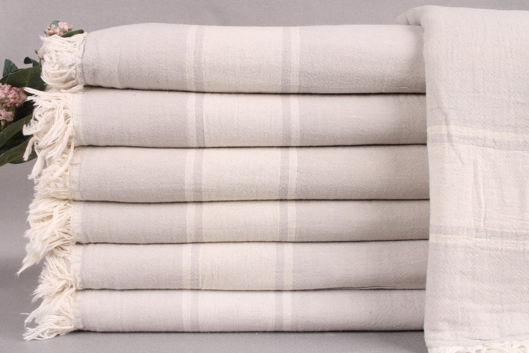 Turkish Bedspread, Handwoven Blanket, Light Gray Blanket, Striped ...