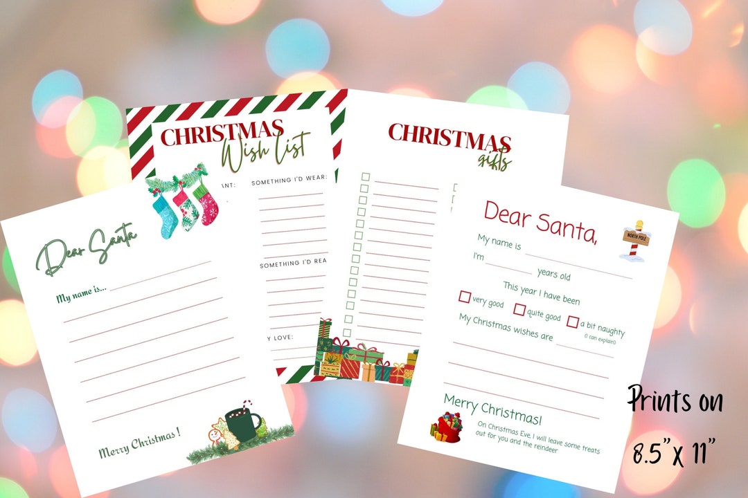 Letter to Santa Set of 4 Kids Christmas Wish List Dear Santa - Etsy