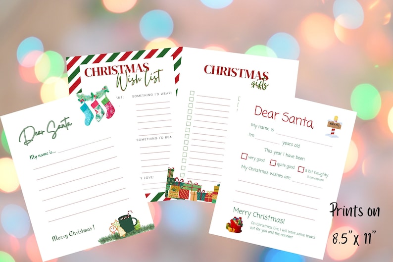 Letter to Santa Set of 4 Kids Christmas Wish List Dear Santa - Etsy