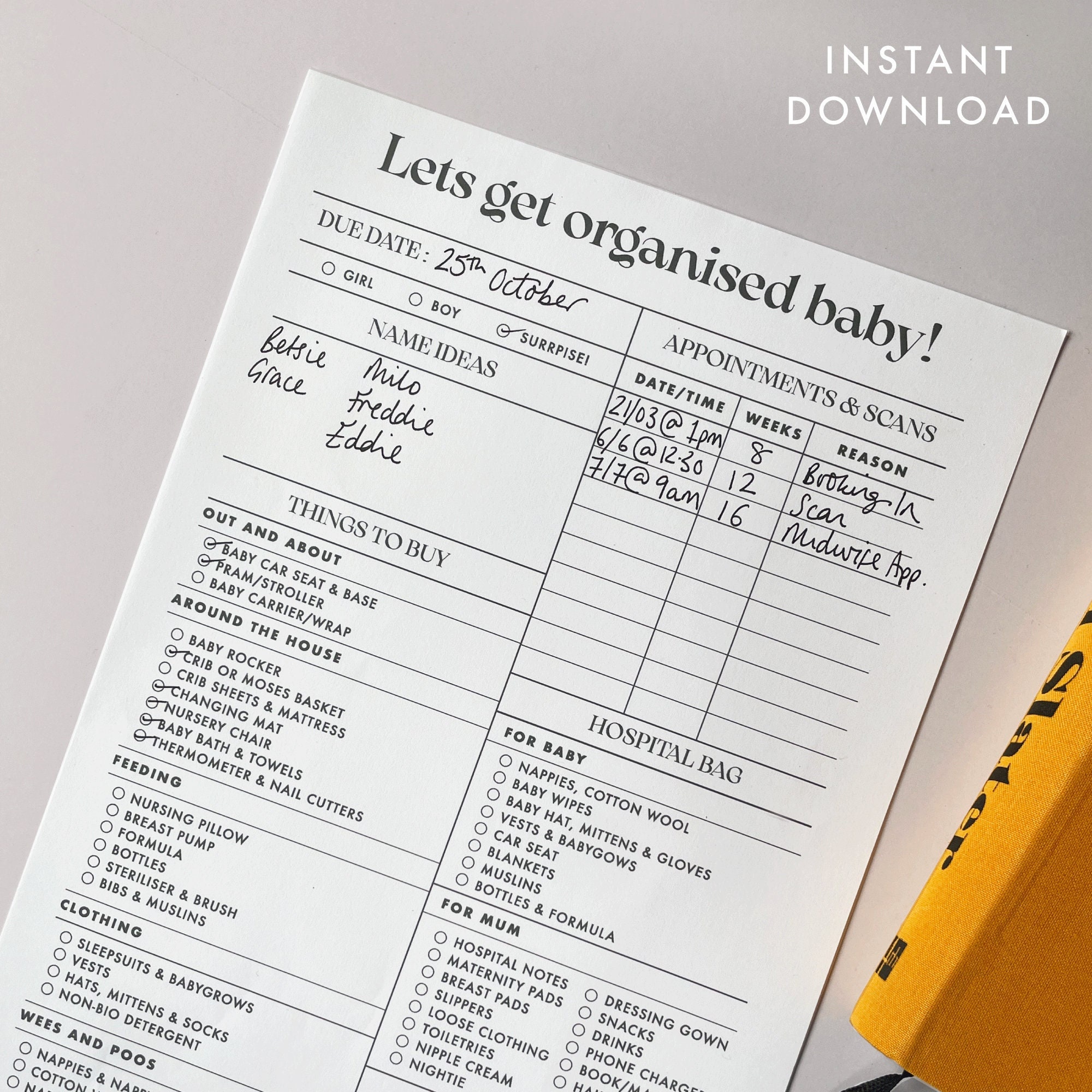 New Baby Organiser A4 Size | Print at Home Baby Organiser | Digital ...