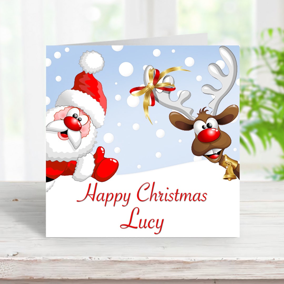 Personalised Santa & Rudolf Christmas Card - ADD ANY NAME - Kids Child ...