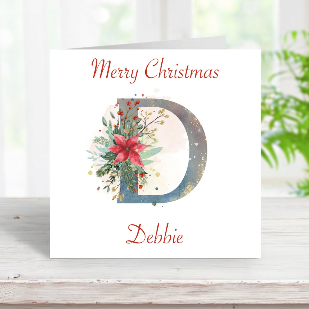 Personalised Xmas A-Z FLORAL LETTER Christmas Card - Add Any Name - Him ...