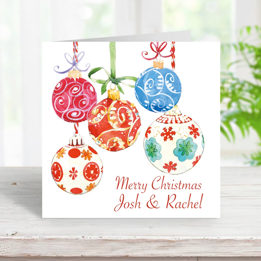 Personalised Christmas Baubles Xmas Card Add Any Names Him Her Friends ...