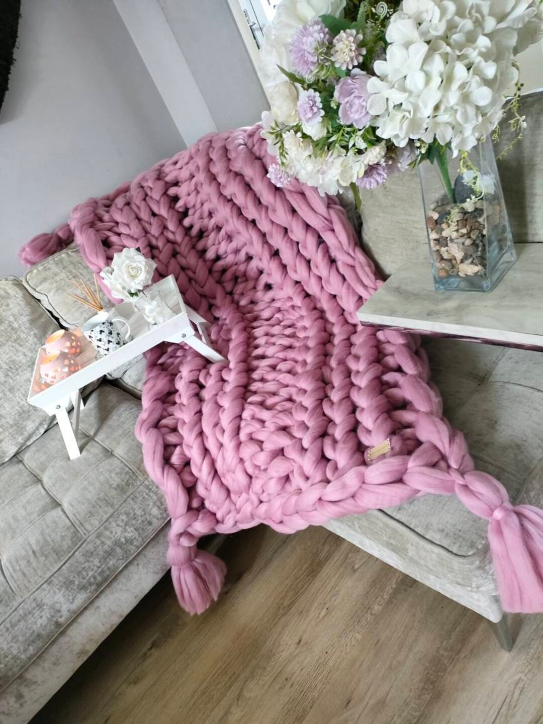 Large Chunky Knit Blanket - Etsy