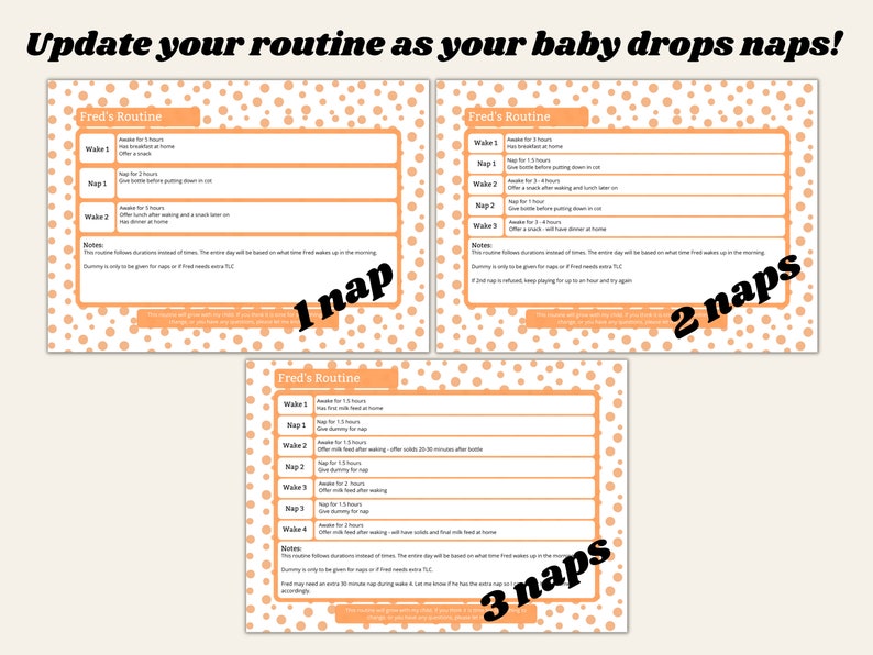 Digital Download Baby Routine Template - Apricot Dots / Kids Child ...