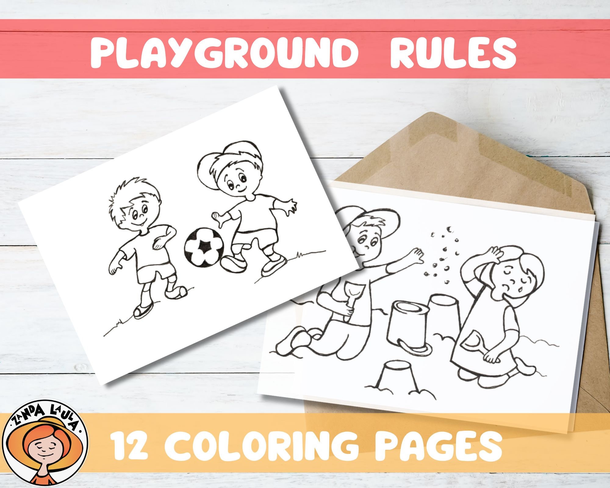Playground Safety Rules. 12 Coloring Pages for Kids. Preschool ...
