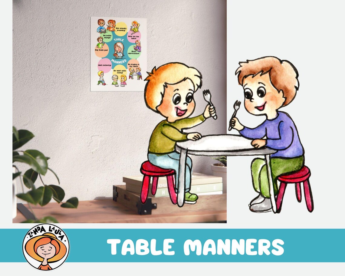 Table Manners Poster for Kids, Dining Etiquette Wall Art, Etiquette ...
