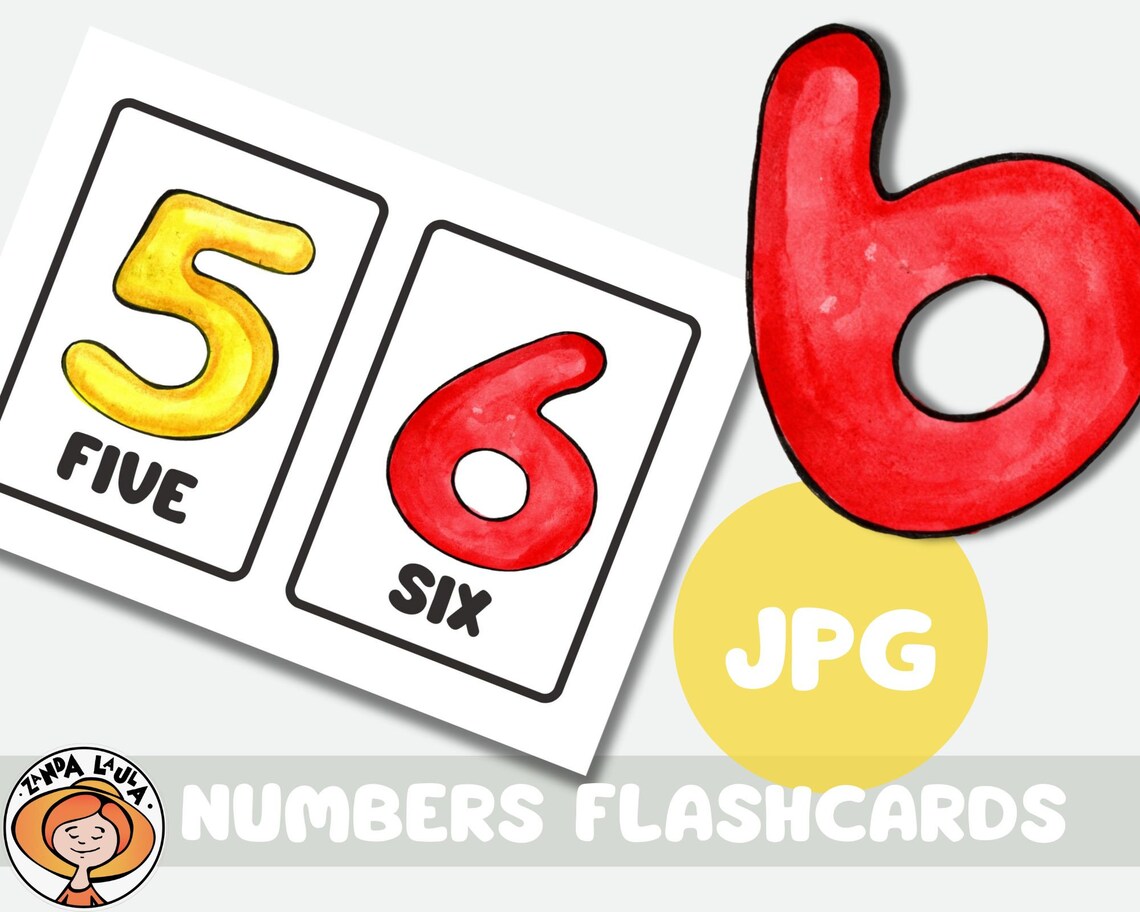 Colorful Illustrative Numbers Flashcards for Toddlers. Printable Number ...