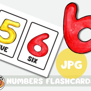 Colorful Illustrative Numbers Flashcards for Toddlers. Printable Number ...