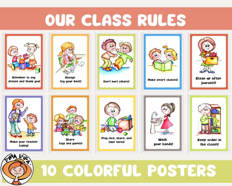 Classroom Rules Posters for Kids. Classroom Rules Poster. Watercolor ...