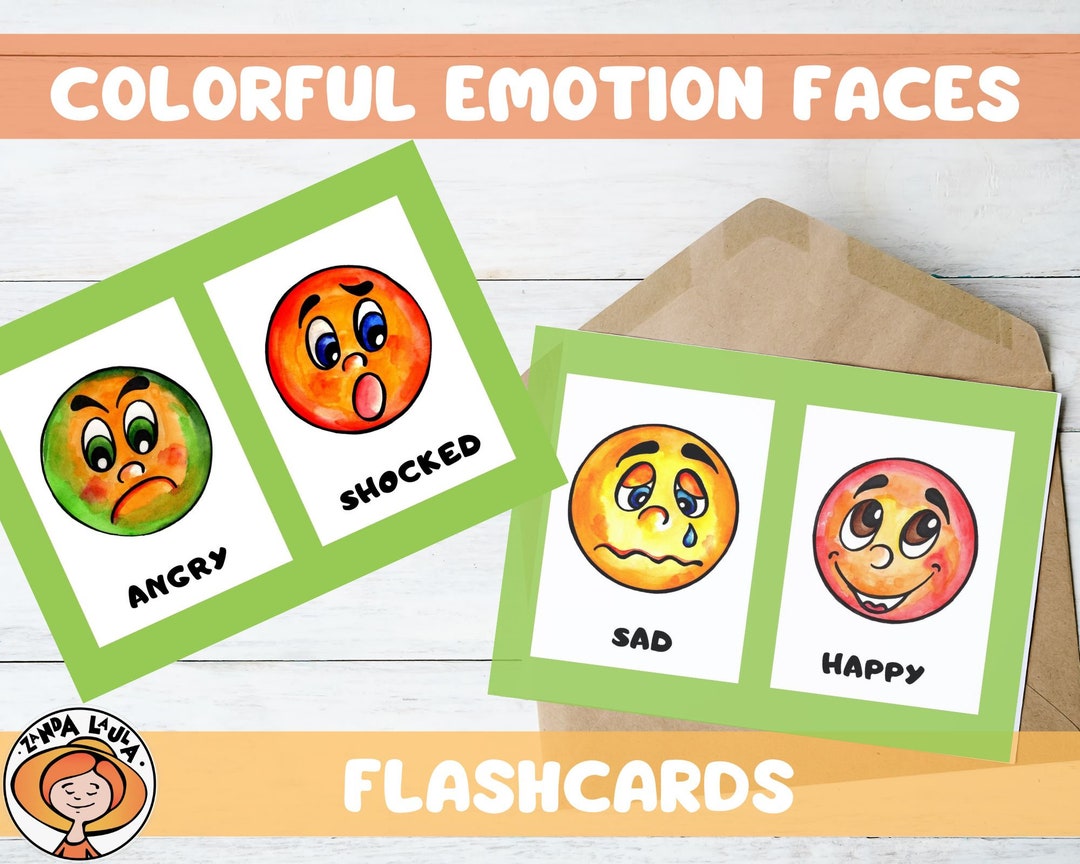 Colorful Emotion Faces Flashcards. Feelings Cards, Emotions Chart ...