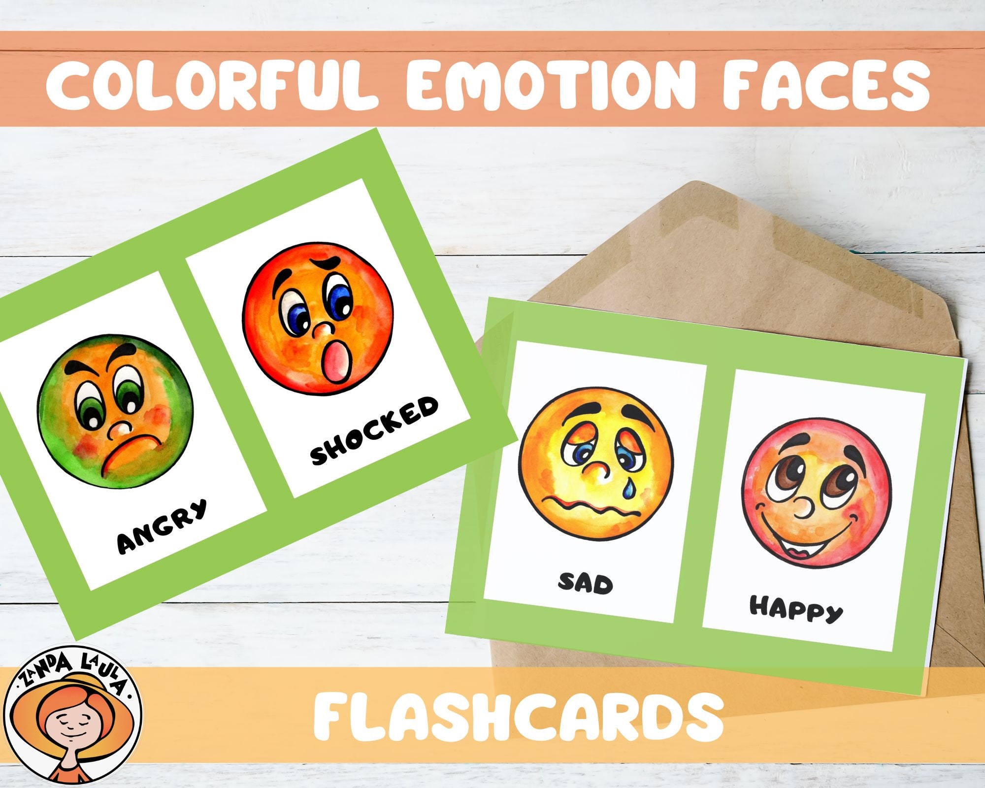 Colorful Emotion Faces Flashcards. Feelings Cards, Emotions Chart ...