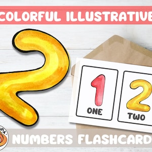Colorful Illustrative Numbers Flashcards for Toddlers. Printable Number ...