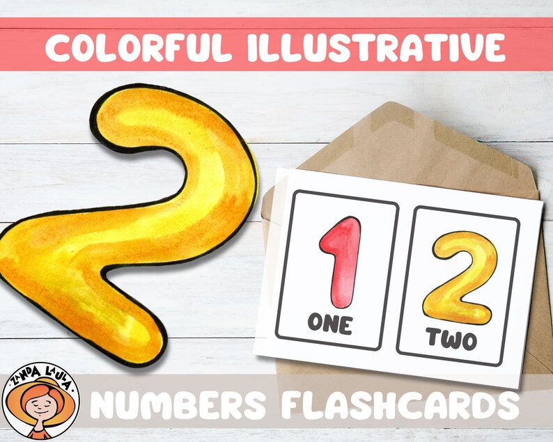 Colorful Illustrative Numbers Flashcards for Toddlers. Printable Number ...