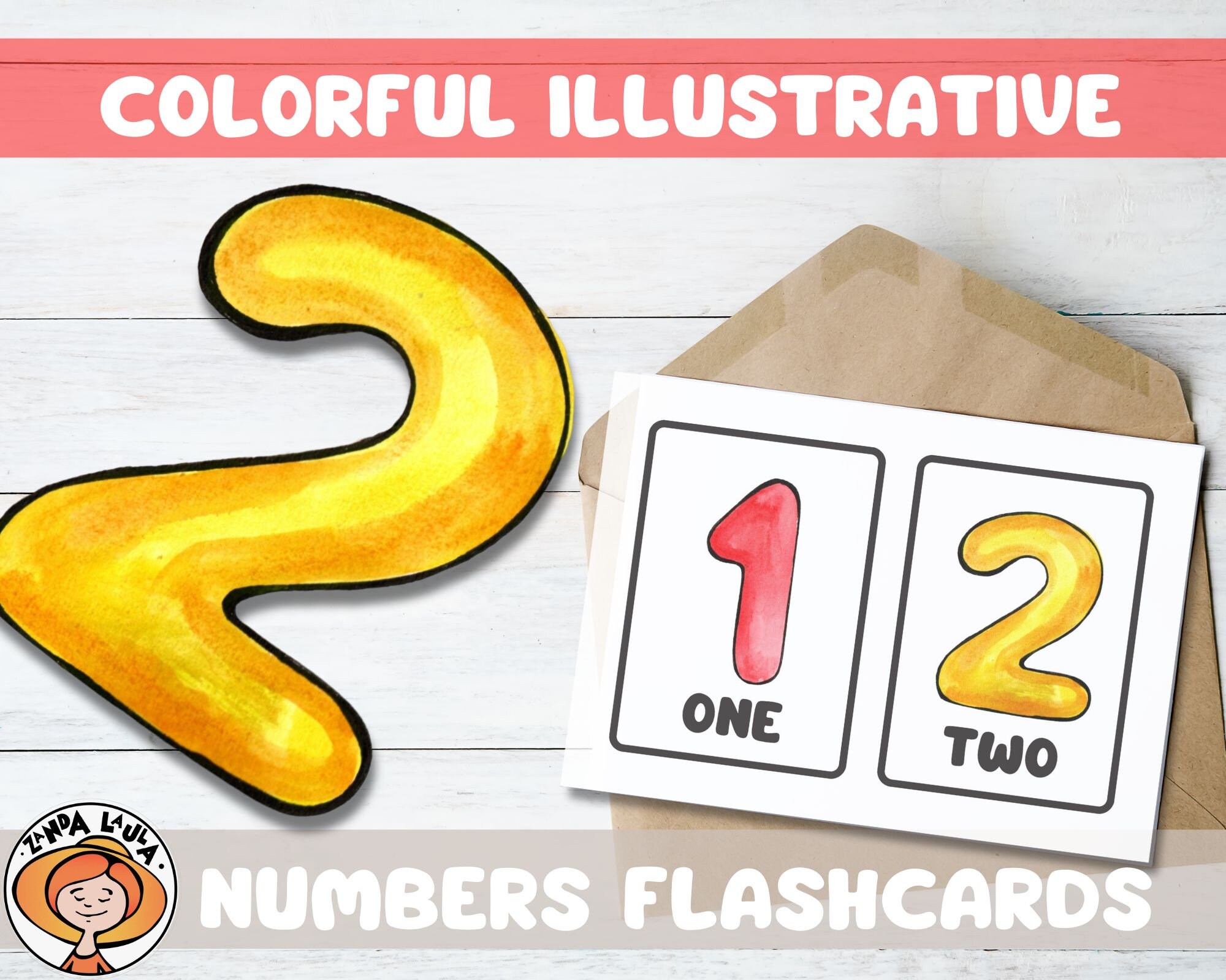 Colorful Illustrative Numbers Flashcards for Toddlers. Printable Number ...