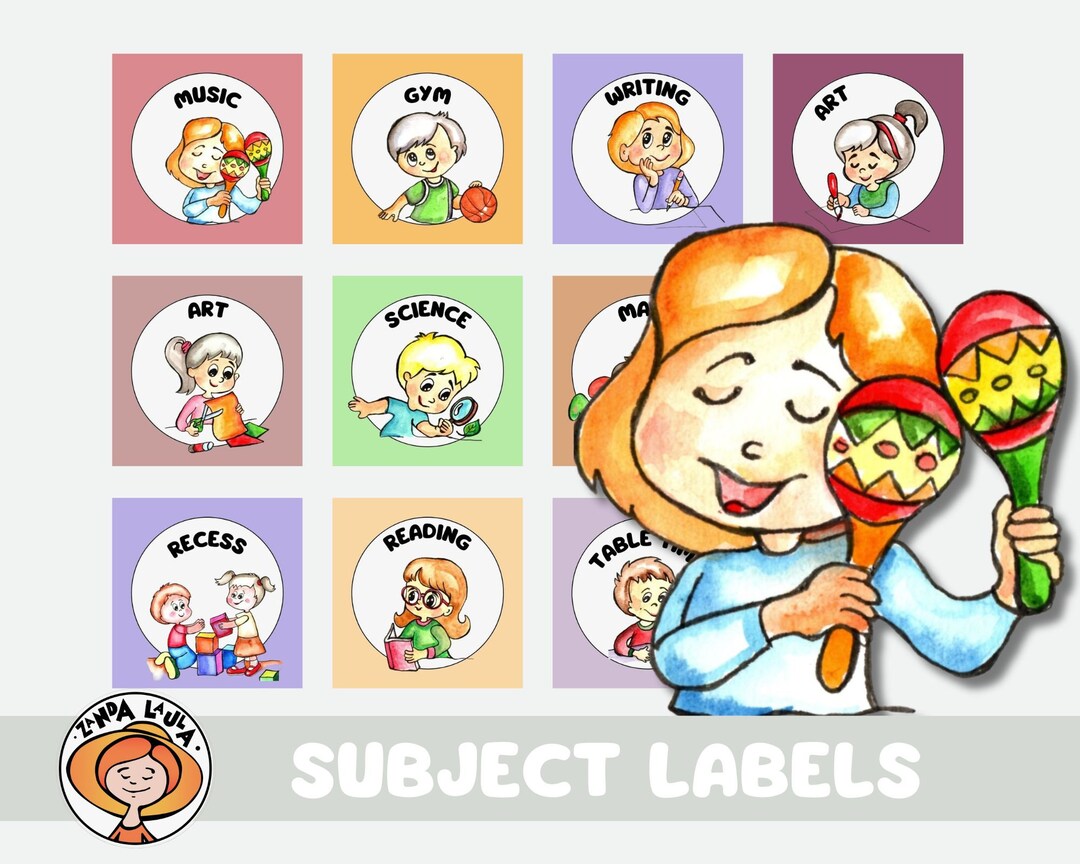 School Subject Labels for Kids. Daily Schedule Labels. Colorful Subject ...