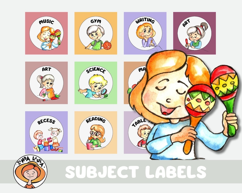 School Subject Labels for Kids. Daily Schedule Labels. Colorful Subject ...
