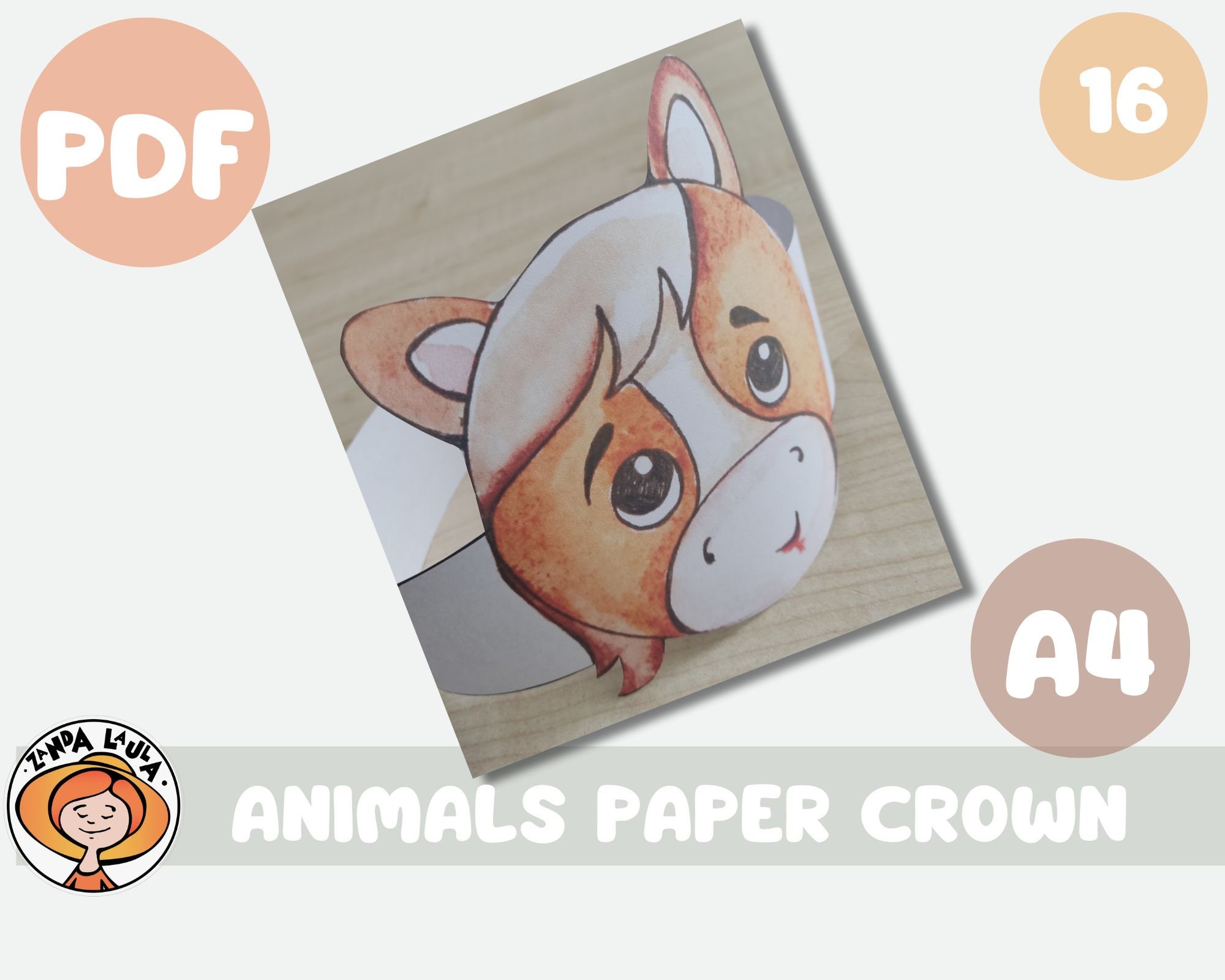 16 Animal Paper Hat for Kids, Paper Crown, Printable Mask, Activities ...