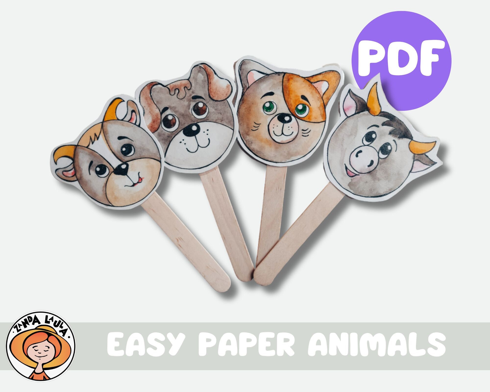 22 Animal Stick Puppets. Craft Stick Printable Puppets, Kids Pretend ...